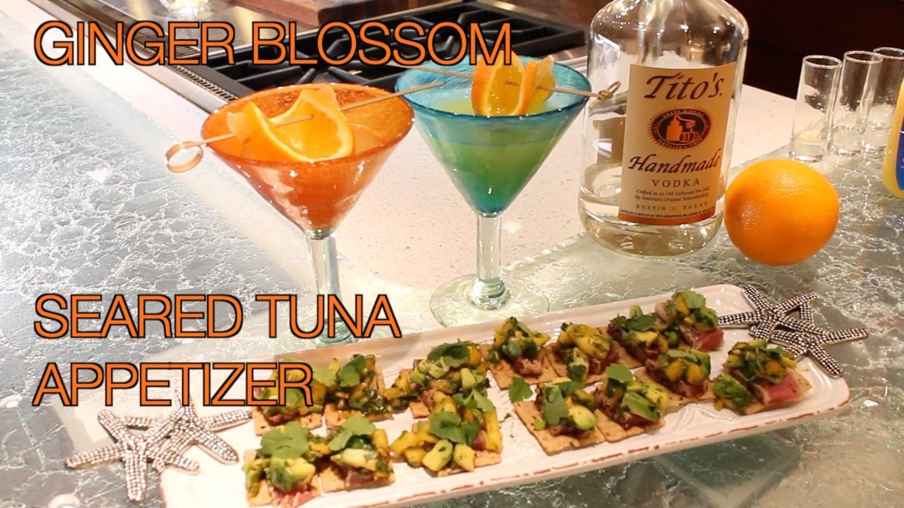Ginger Blossom Cocktail & Seared Tuna Appetizer with Tropical Fruit ...